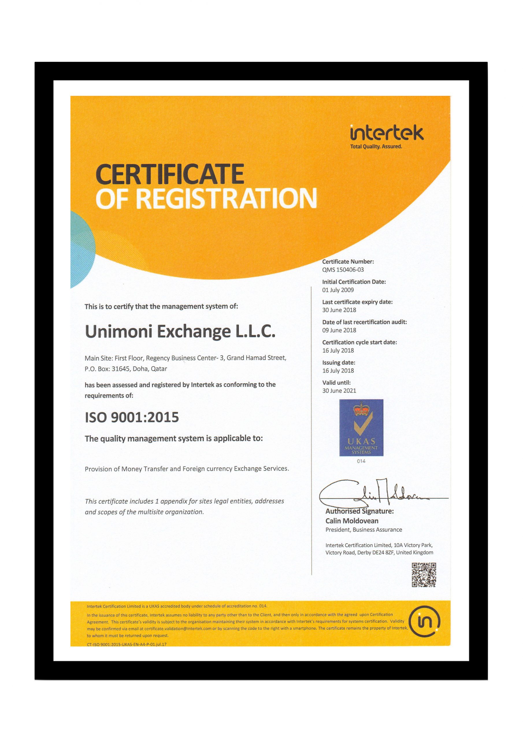 ISO – Unimoni Qatar